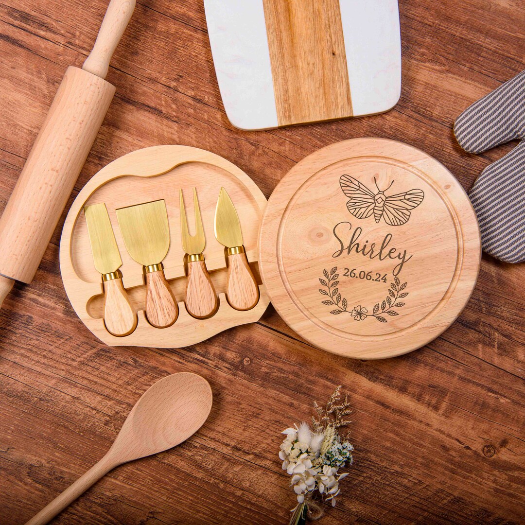Personalized Bamboo Cheese Board and Knife Set, Engraved Kitchen Gift ...