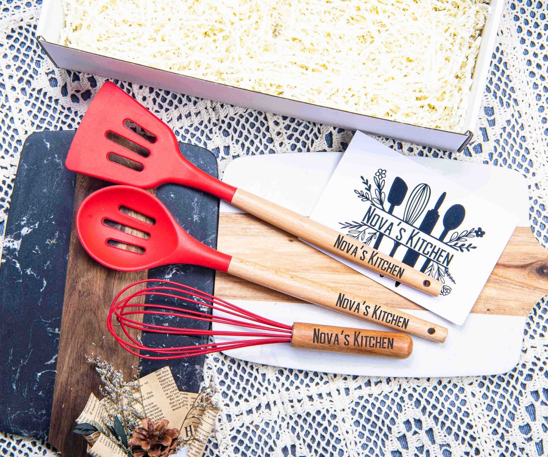 Personalized Spatula and Spoon Set of 3, Kitchen Utensils Box, Cooking ...
