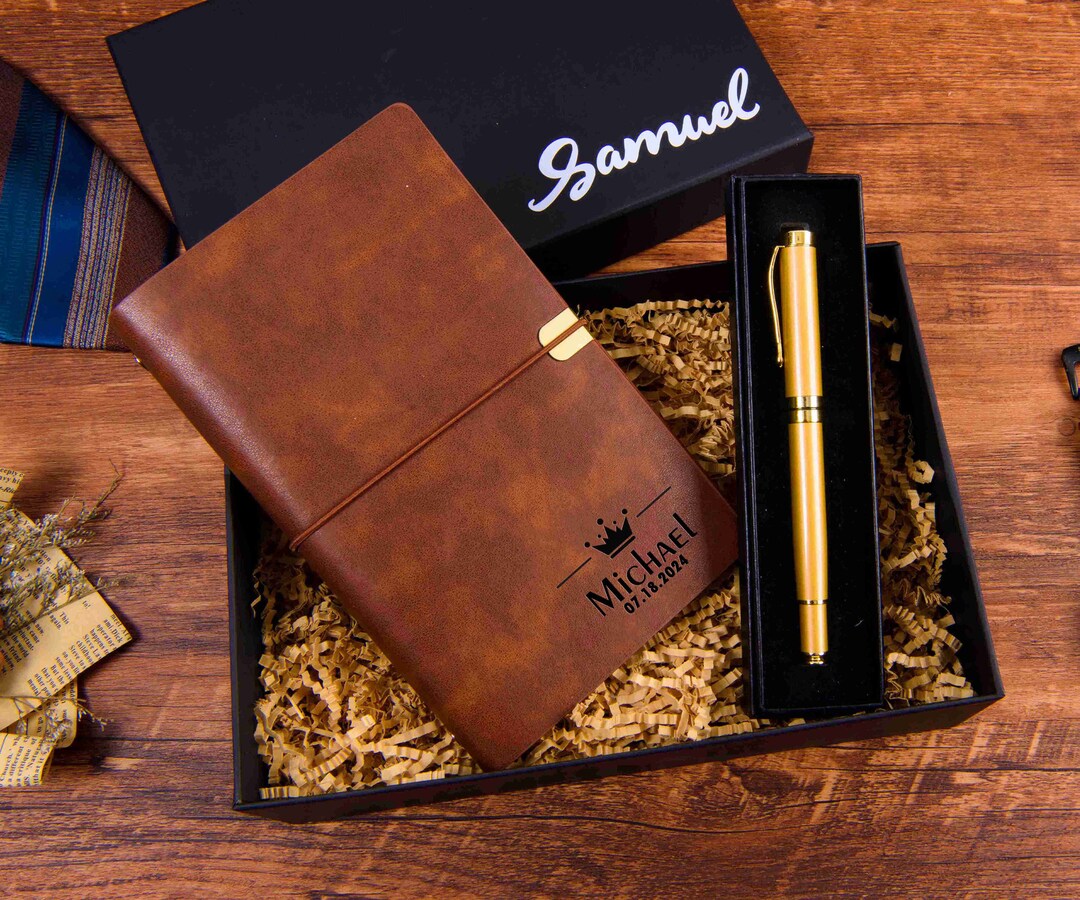 Personalized Leather Journal, Notebook and Pen, Graduation Gift, Father ...