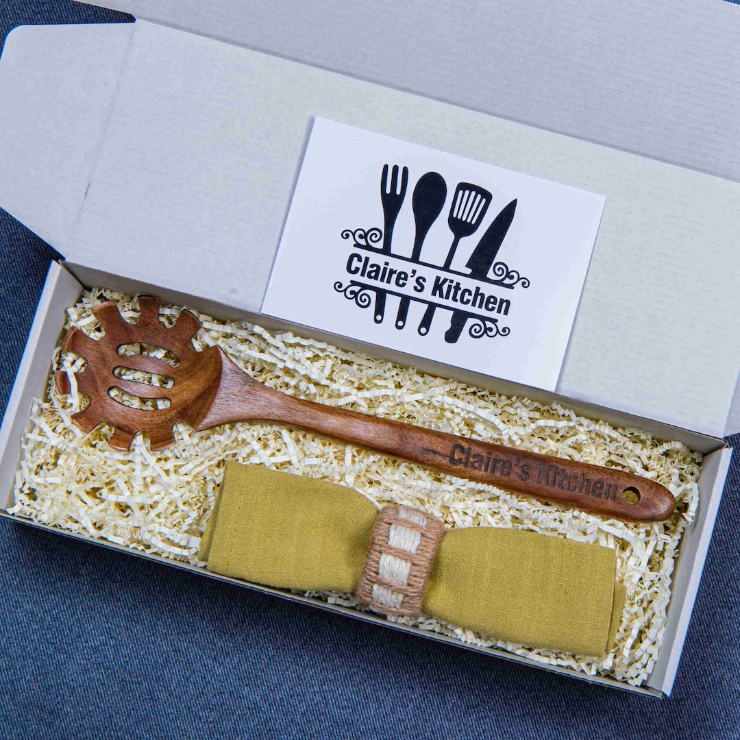 Spaghetti Spoon Gift Box, Personalized Kitchen Utensils, Wooden Serving ...