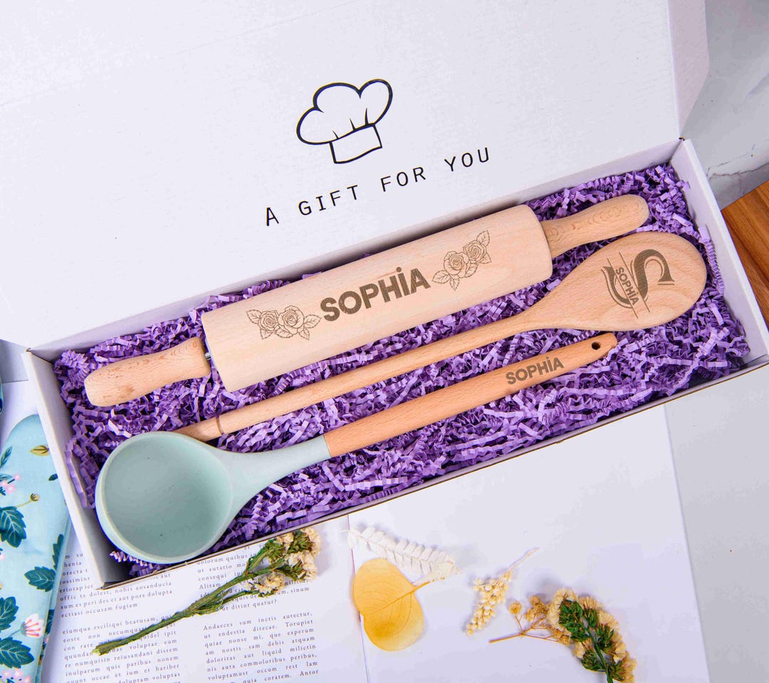 Personalized Baking Set, Engraved Rolling Pin and Spoon, Christmas Gift ...
