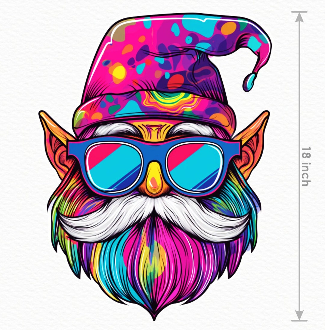 Neon Garden Gnome Art, Colorful Whimsical Print (PNG) - Etsy