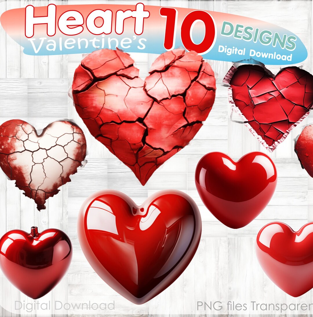 Red Hearts Clipart Bundle,3d Red Heart Png,3d Heart Png,heart Tumbler ...