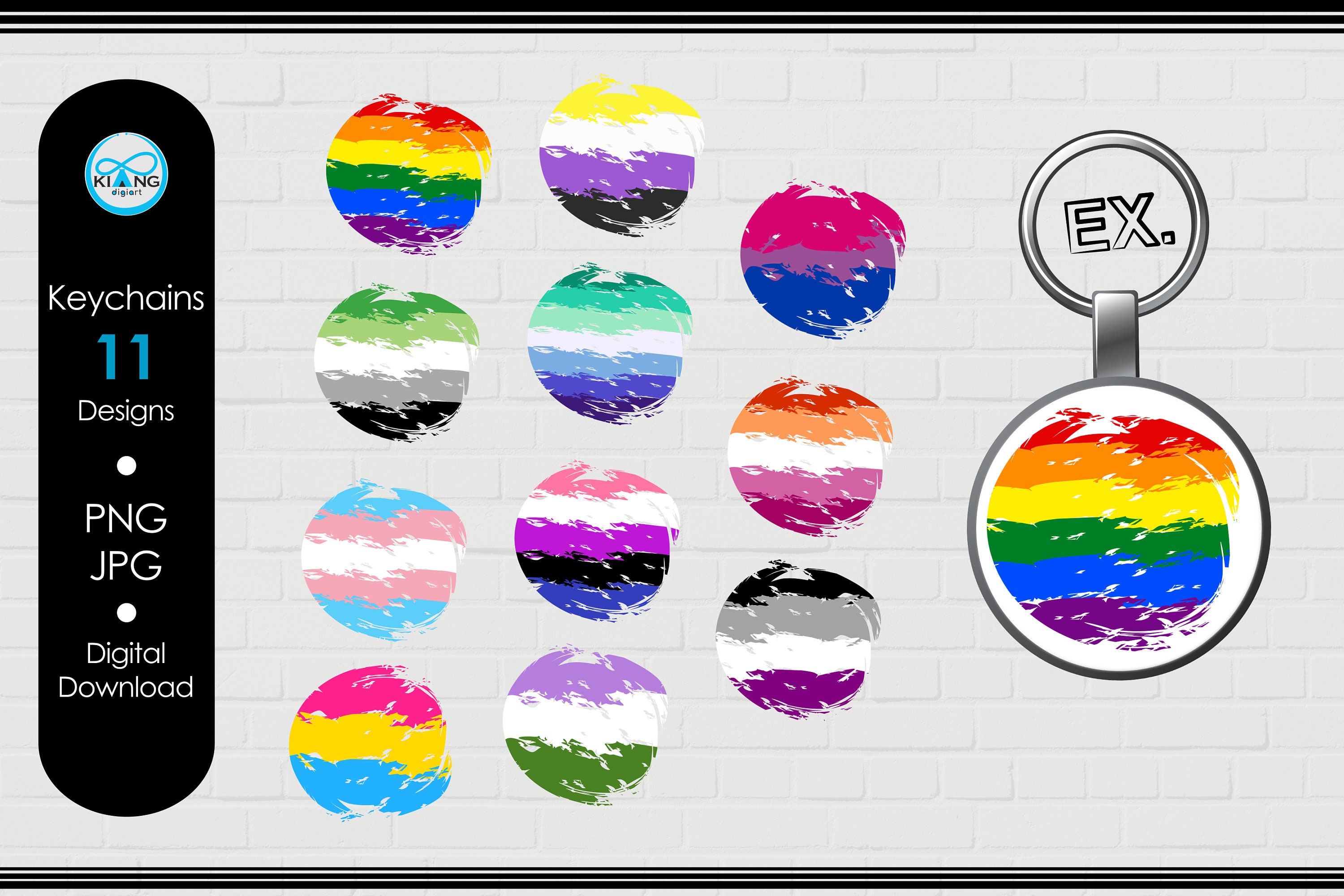 LGBT Pride Heart Keychain SVG Bundle | Brush Stroke Designs (digital ...