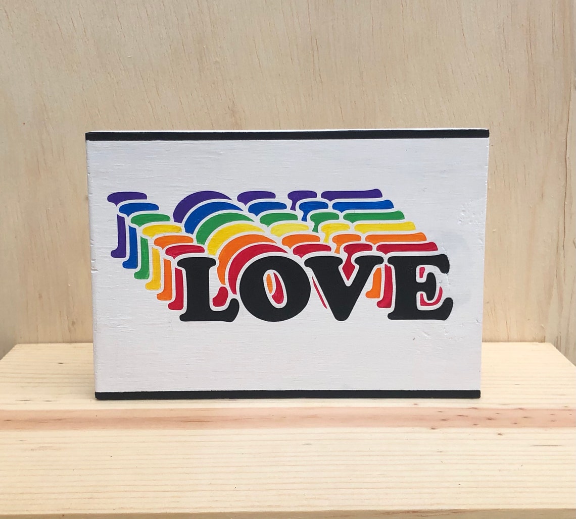 Love sign rainbow love one love sign small wood sign | Etsy