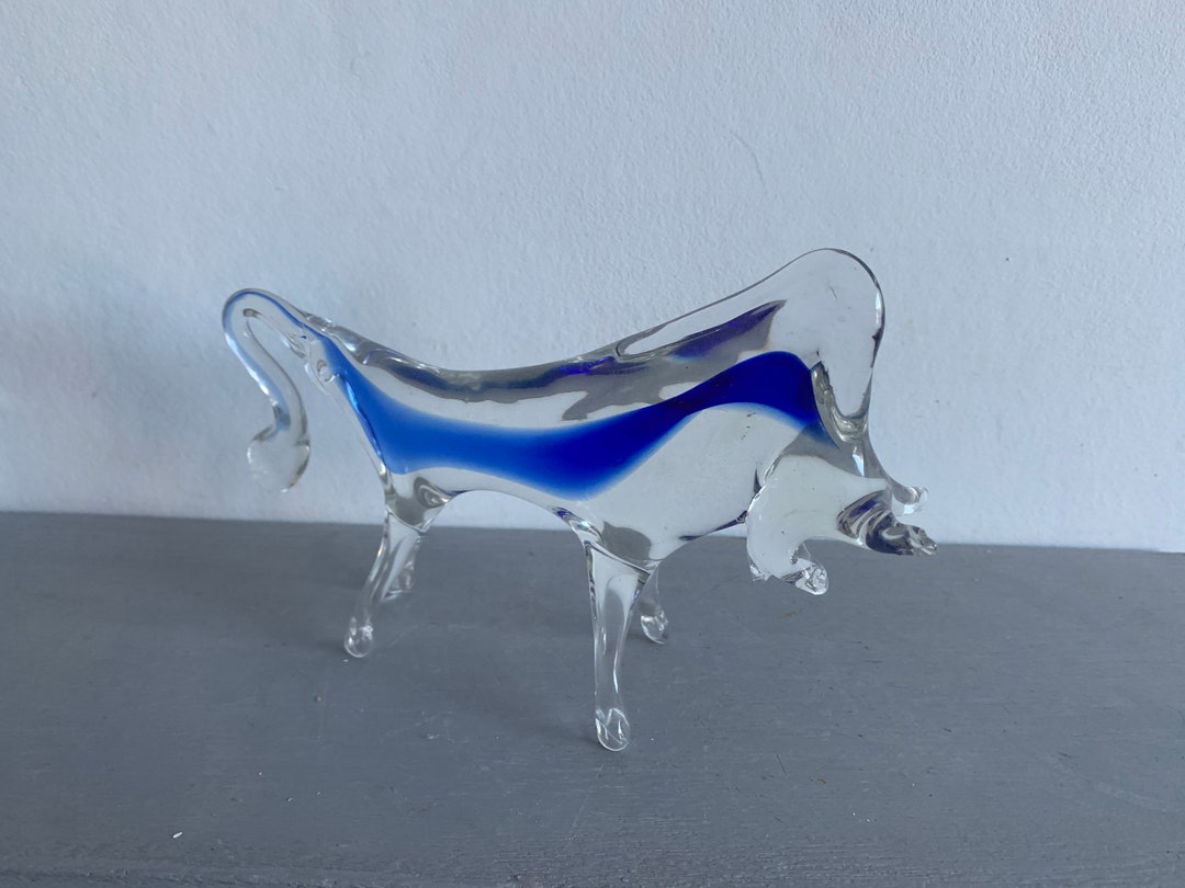 Murano Glass Bull Ornament. Large Blown Glass Bull Figurine. Large ...