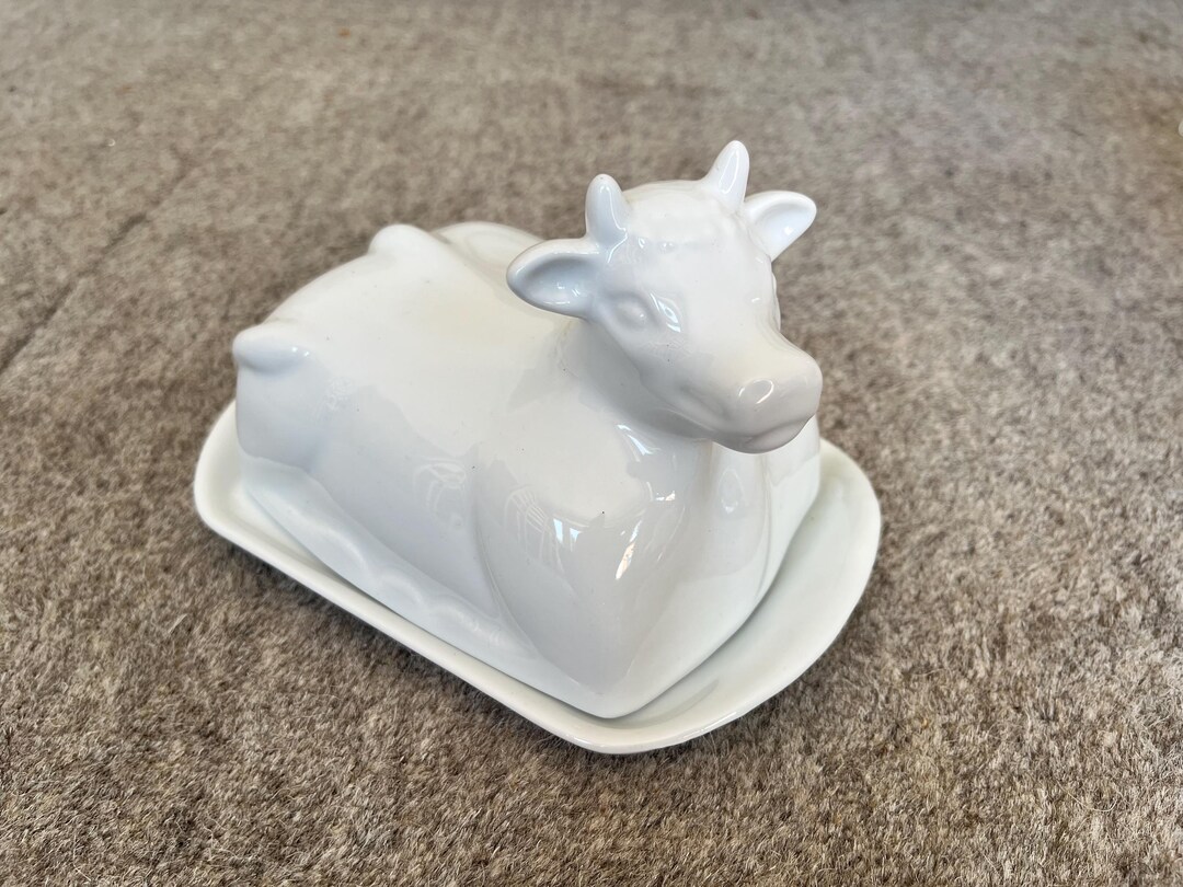 Cow Shaped Butter Dish. Large White Ceramic Butter Dish in the Design ...