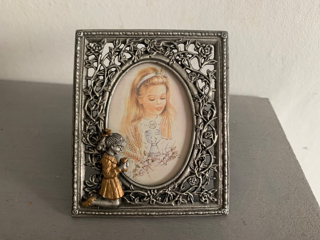 Vintage Oval Pewter Christian Photo Frame. Photo Frame With Little Girl ...