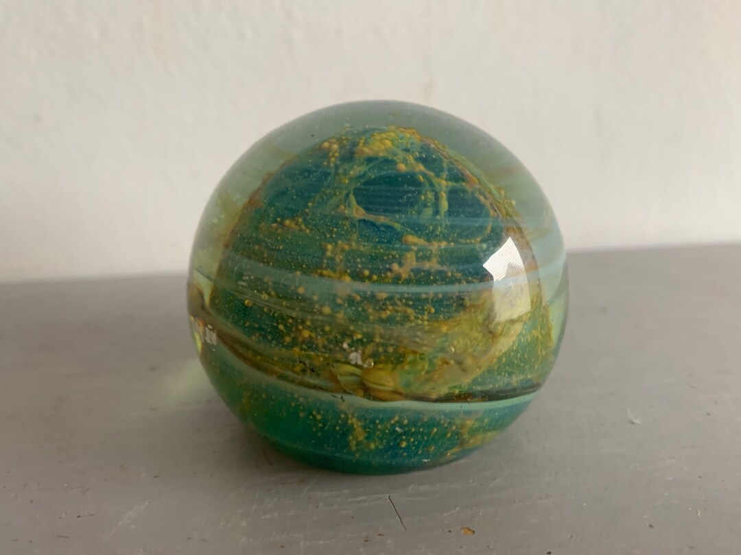 Mdina Glass Paperweight. Blue Green and Gold. - Etsy