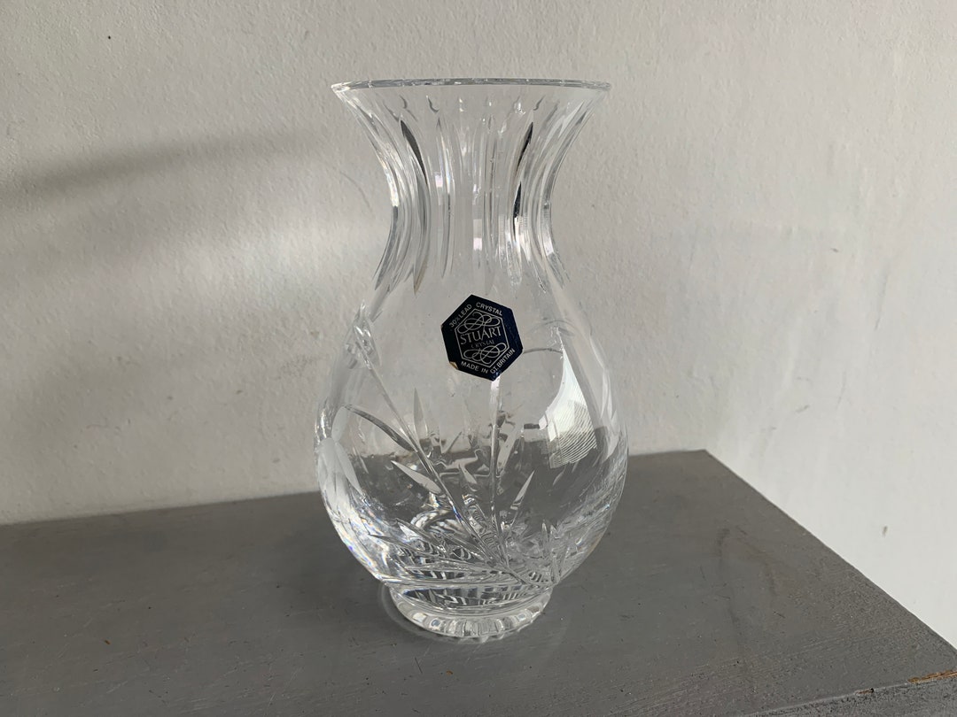 Stuart Crystal Vase With Fuschia Design. Cascade Vase - Etsy