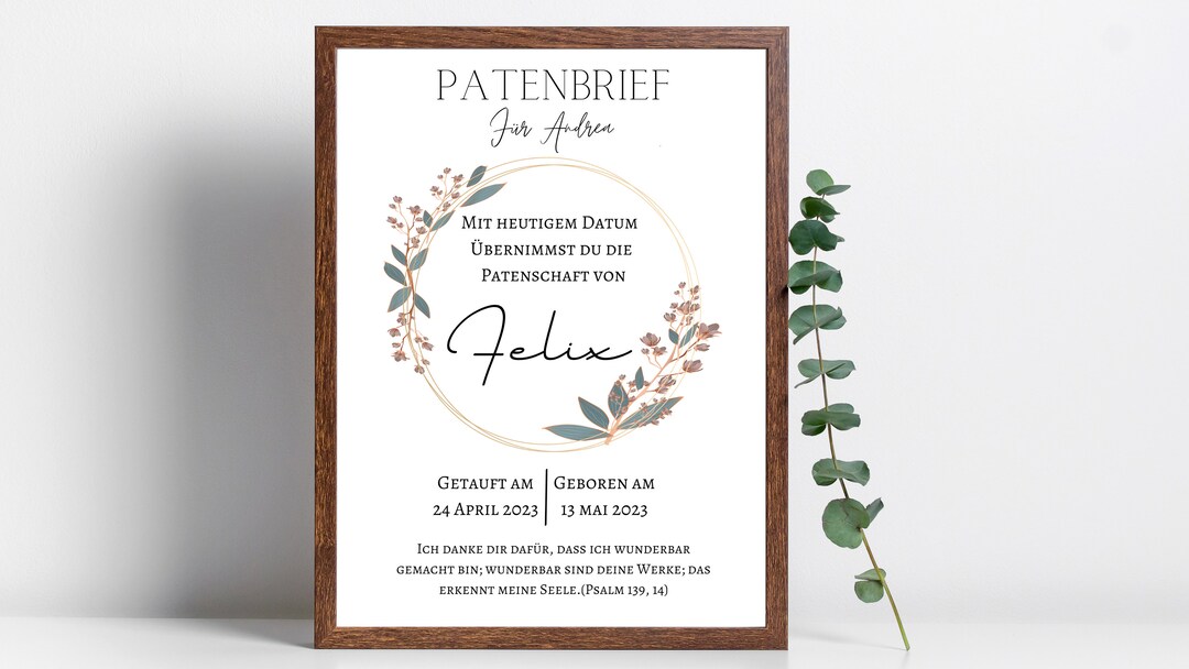 Godparent Letter / PDF File / Gift Idea / Godparent Certificate ...