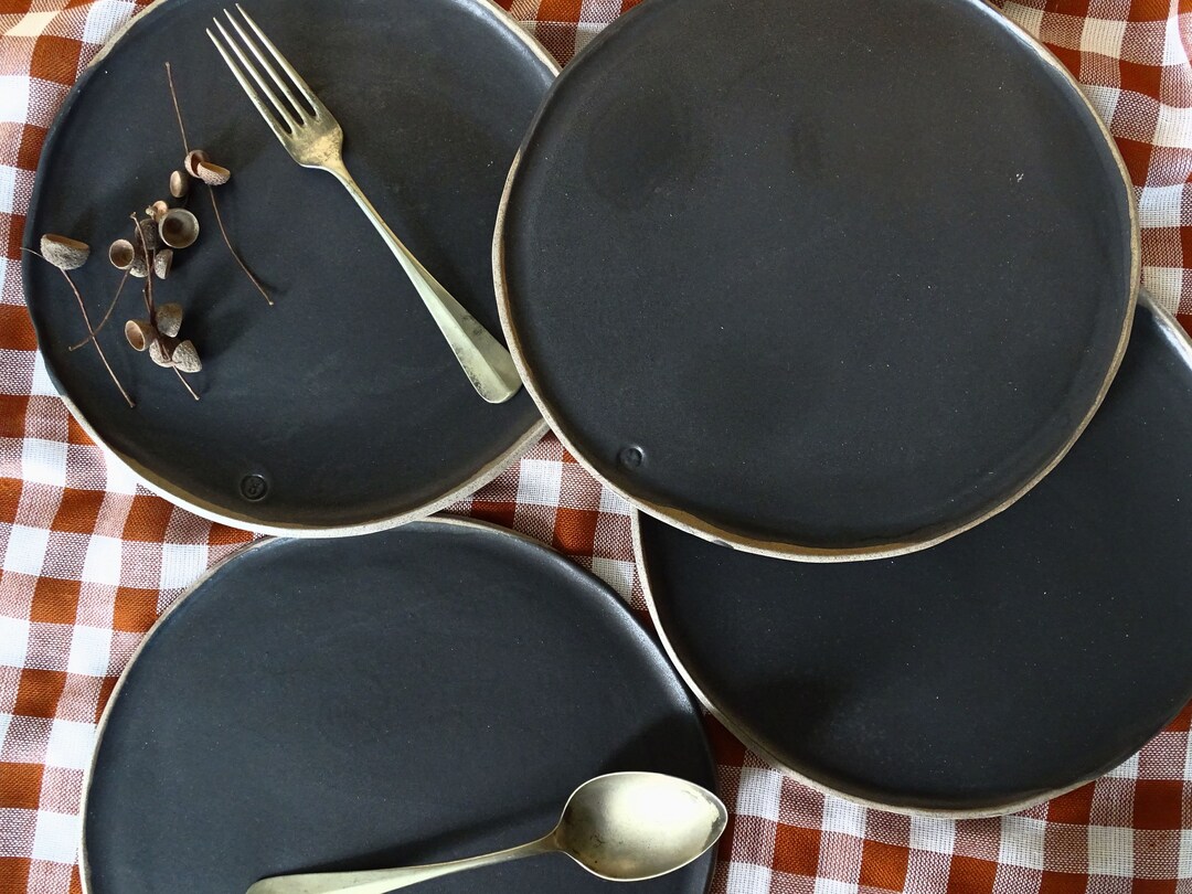 Black Ceramic Dinner Plate Large Rustic Stoneware Plate - Etsy