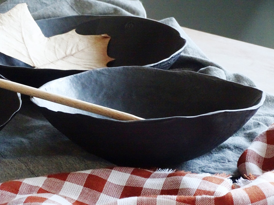 Handmade Black Ceramic Serving Bowl: Rustic Stoneware Salad Bowl - Etsy
