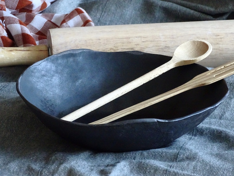 Handmade Black Ceramic Serving Bowl: Rustic Stoneware Salad Bowl - Etsy