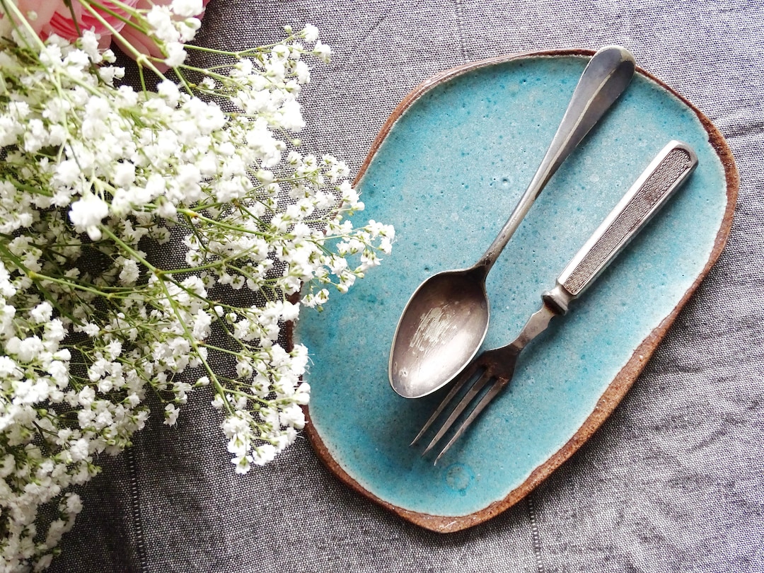 Handmade Turquoise Ceramic Bread Plate: Wabi Sabi Stoneware - Etsy