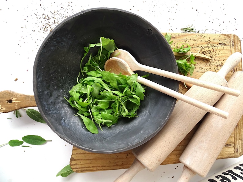 Handmade Black Ceramic Serving Bowl: Rustic Stoneware Salad Bowl - Etsy