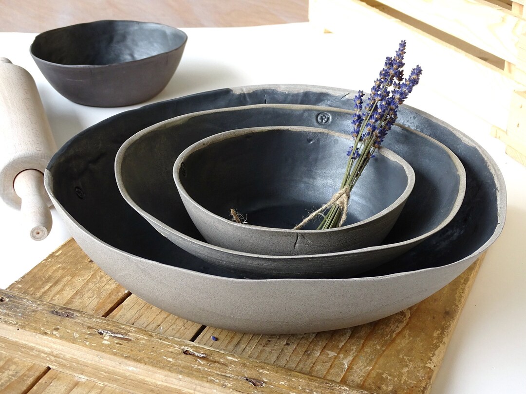 Extra Large Ceramic Bowl Black Organic Pottery Bowl Natural - Etsy