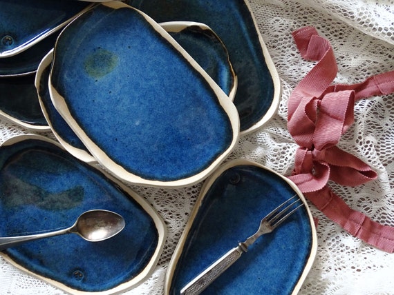 Indigo Blue Pottery Dessert Plate Ceramic Stoneware Dish Small - Etsy