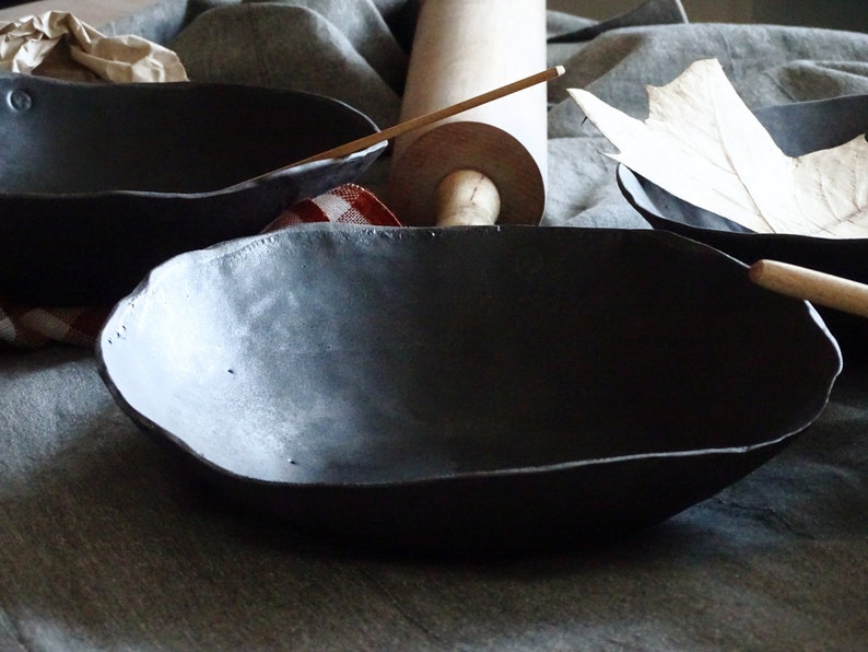 Handmade Black Ceramic Serving Bowl: Rustic Stoneware Salad Bowl - Etsy