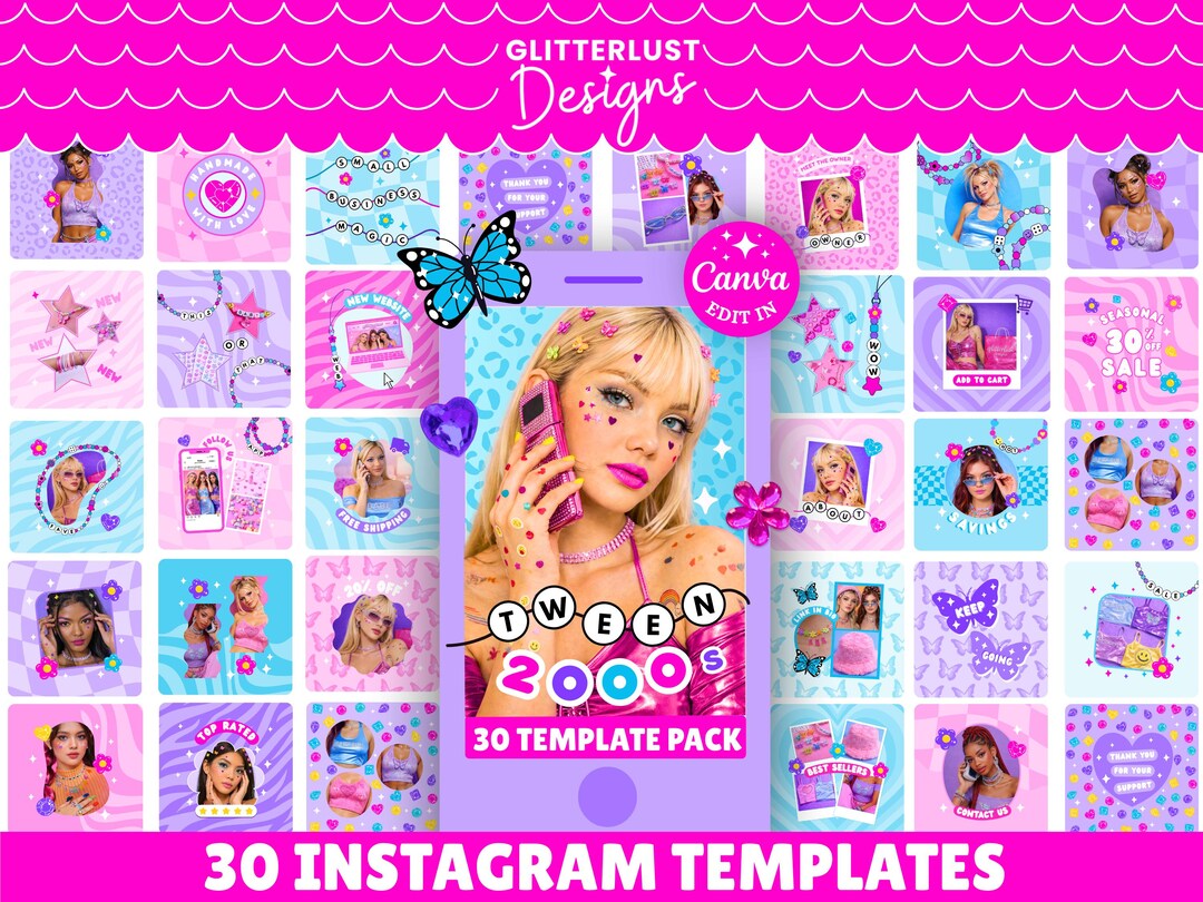 Y2K Early 2000s Canva Instagram Templates Small Business Branding Kit ...