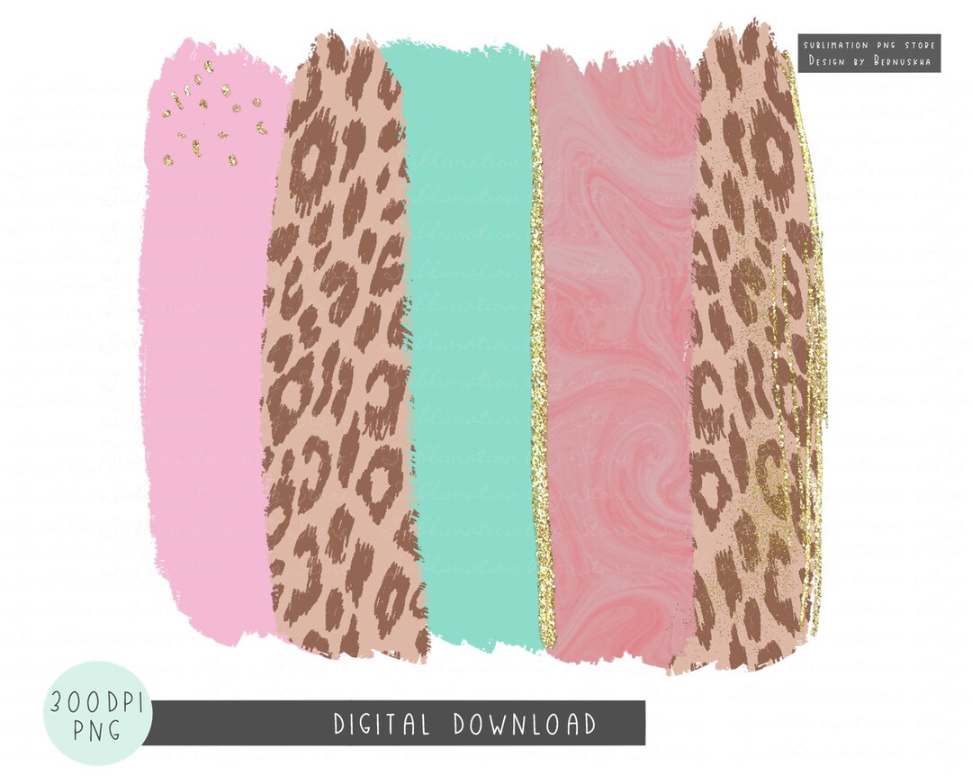 Pink Mint Leopard Brush Strokes Background Sublimation Design, Leopard ...