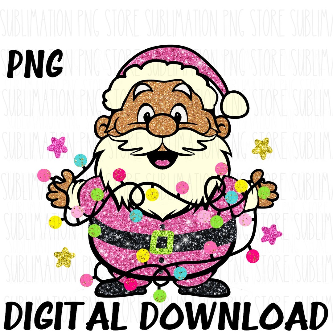 Glitter Santa Lights Png Santa Sublimation Design Pink Cristmas Png ...