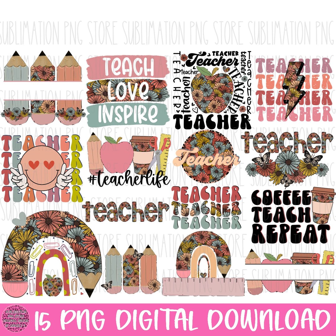 Teacher Clipart Teacher Bundle Png Sublimation Design Digital Download ...