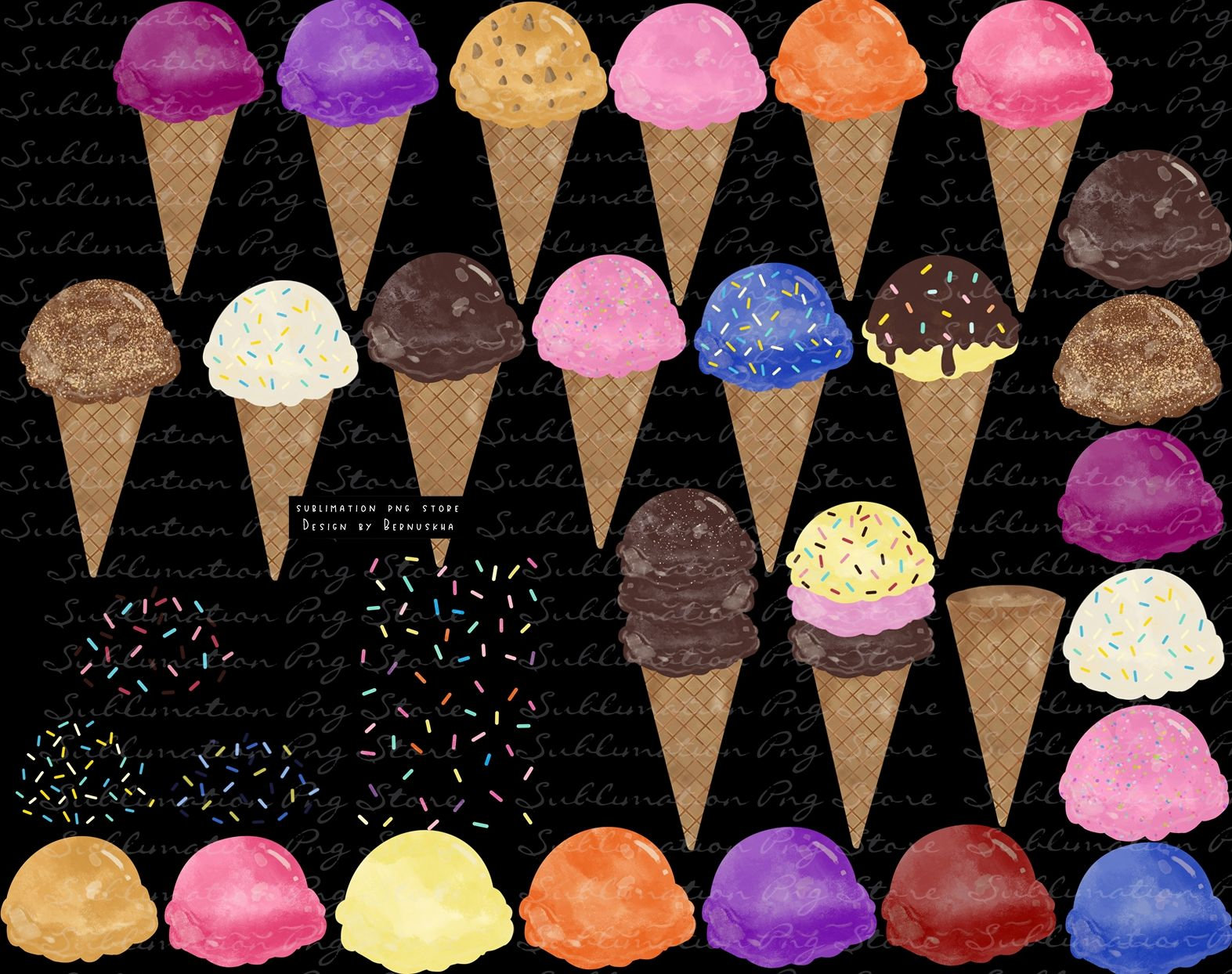 Ice Cream Clipart Set Png Ice Cream Cone Sprinkles Ice - Etsy