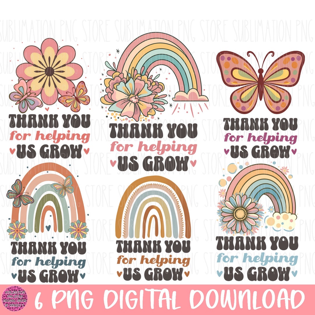 Thank You for Helping Us Grow Png Sublimation Design Retro Groovy ...