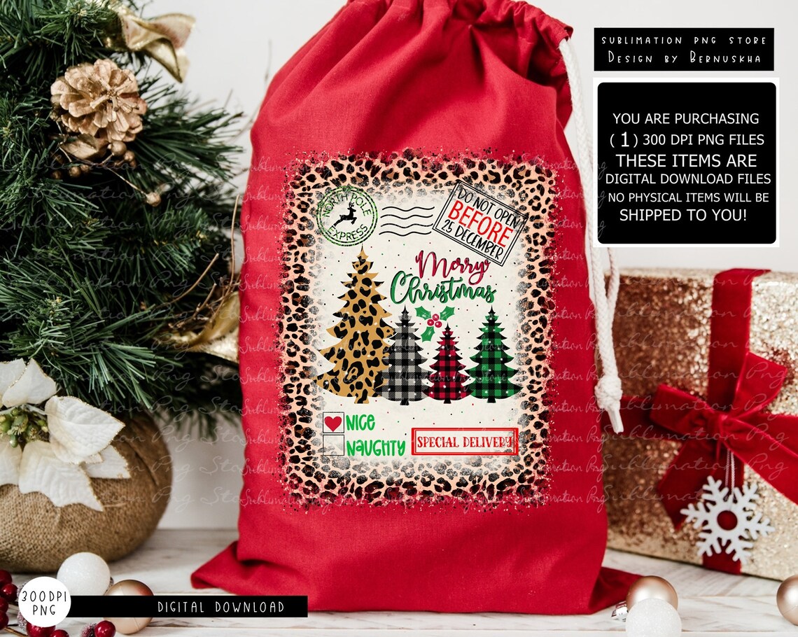 Santa Sack Sublimation Png Design Digital Download Santa Bag - Etsy