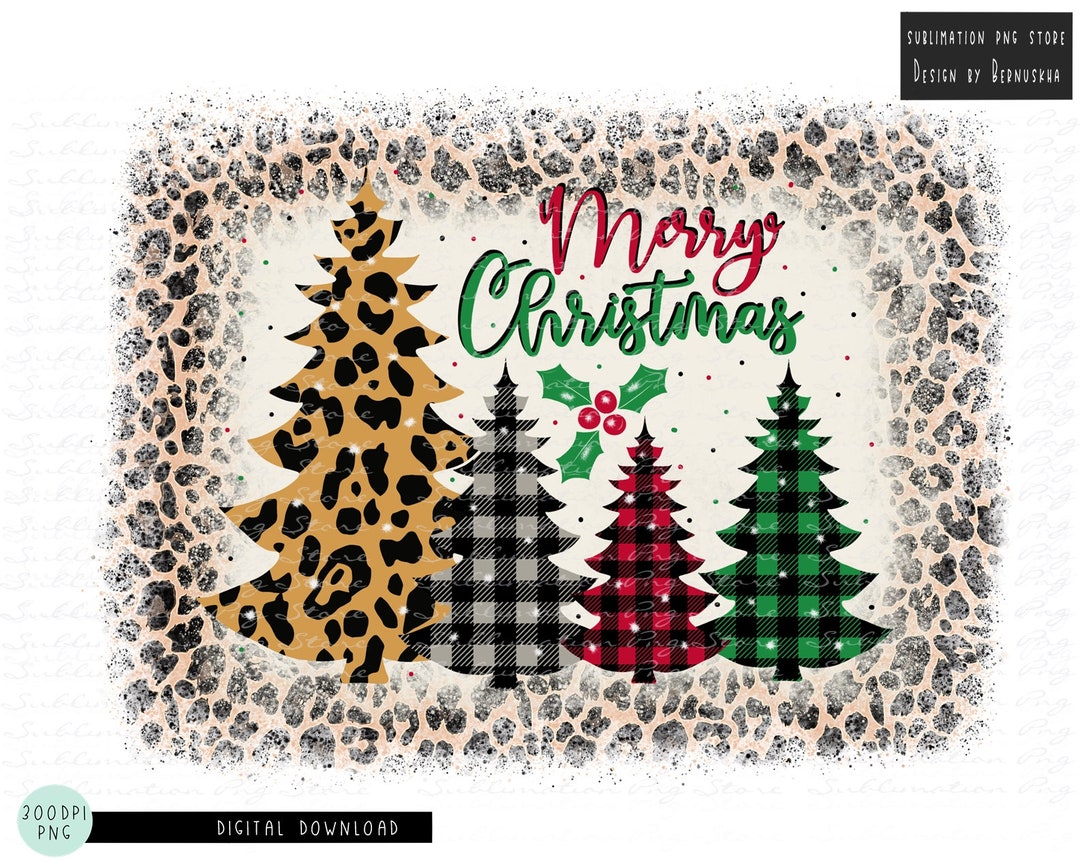 Merry Christmas Christmas Trees Sublimation Design, Buffalo Plaid ...