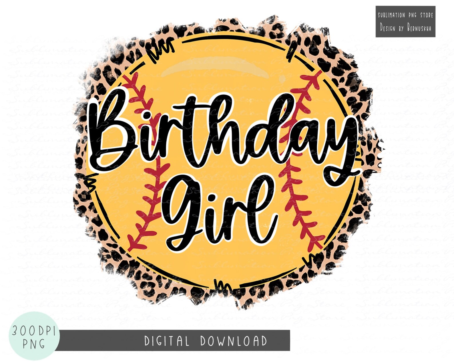 Birthday Girl Leopard Softball Sublimation Design Download | Etsy