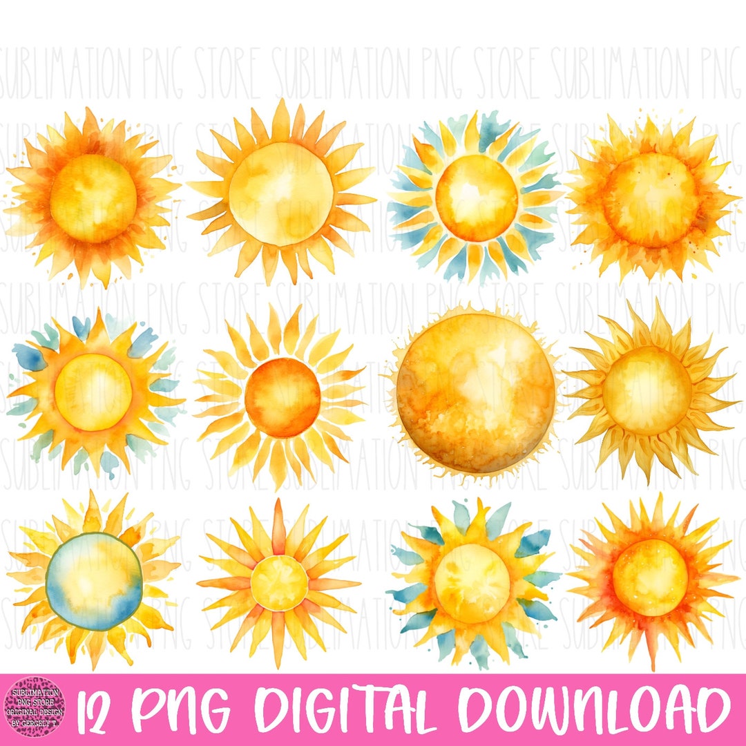 Watercolor Sun Clipart Digital Download - Etsy