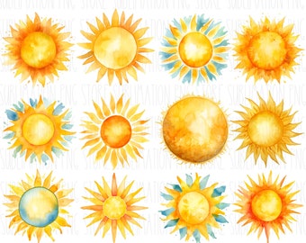 Watercolor Sun Clipart Sun Watercolour Clipart Warm Sun PNG Summer Sun ...