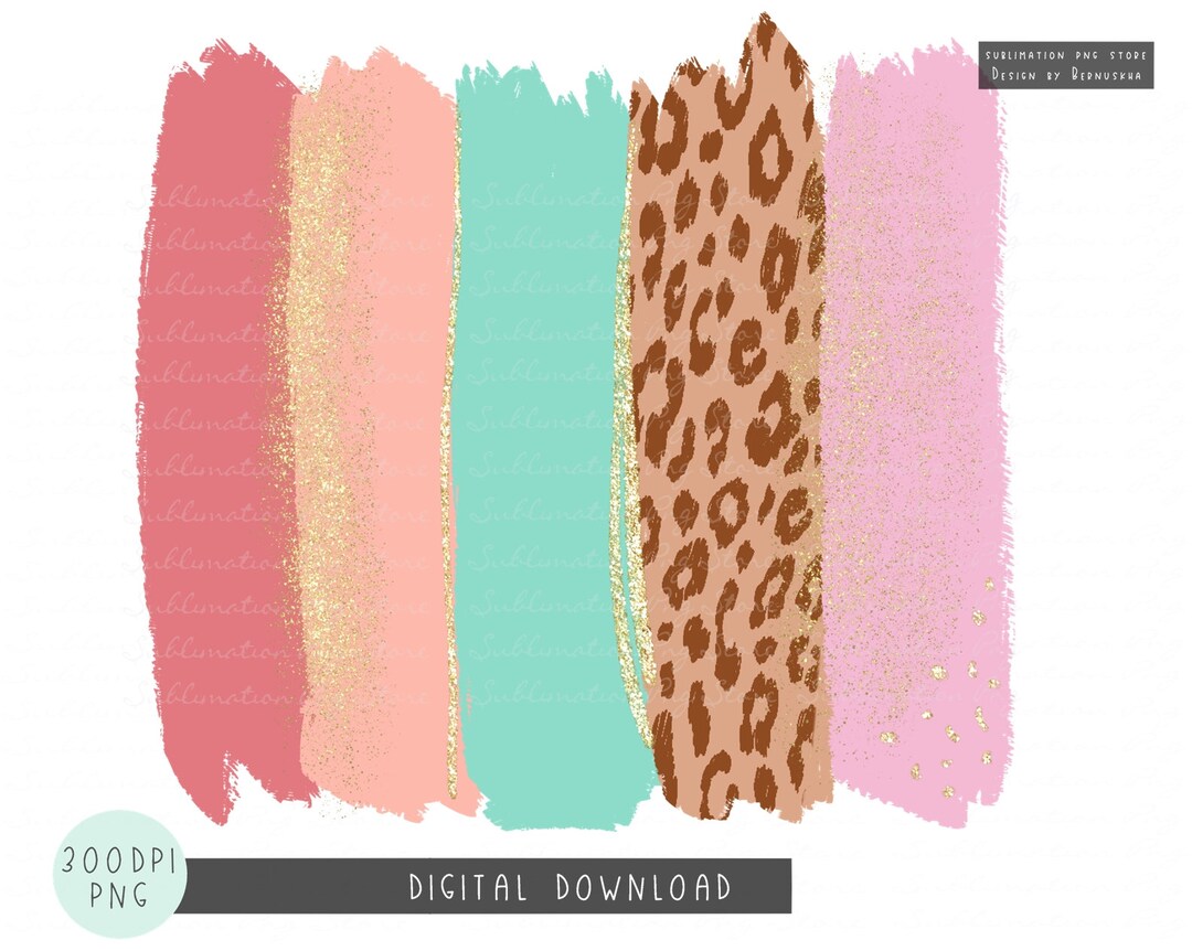 Pink Mint Leopard Brush Strokes Background Sublimation Design, Leopard ...