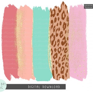 Pink Mint Leopard Brush Strokes Background Sublimation Design, Leopard ...