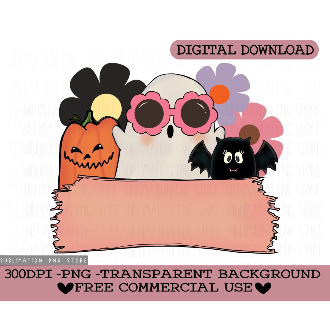 Halloween Sublimation, Retro Ghost Png Design, Halloween Name Plate Png ...