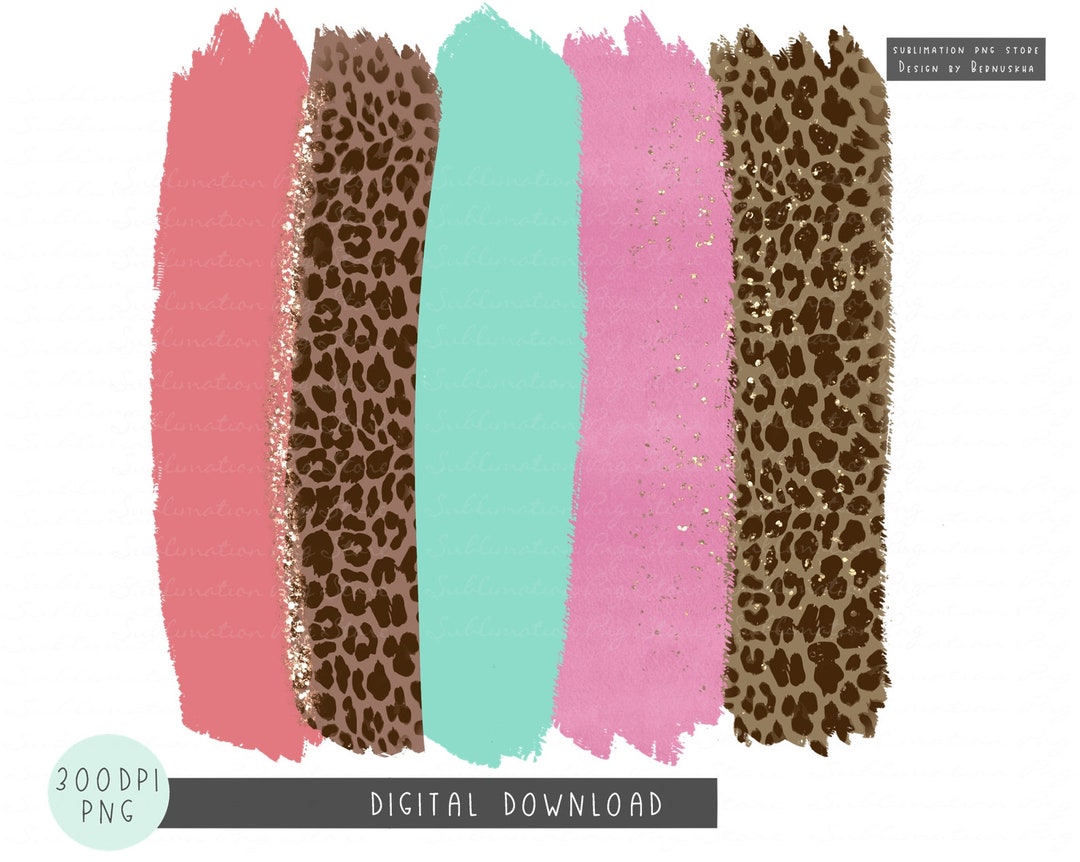 Pink Mint Leopard Brush Strokes Background Sublimation Design, Leopard ...