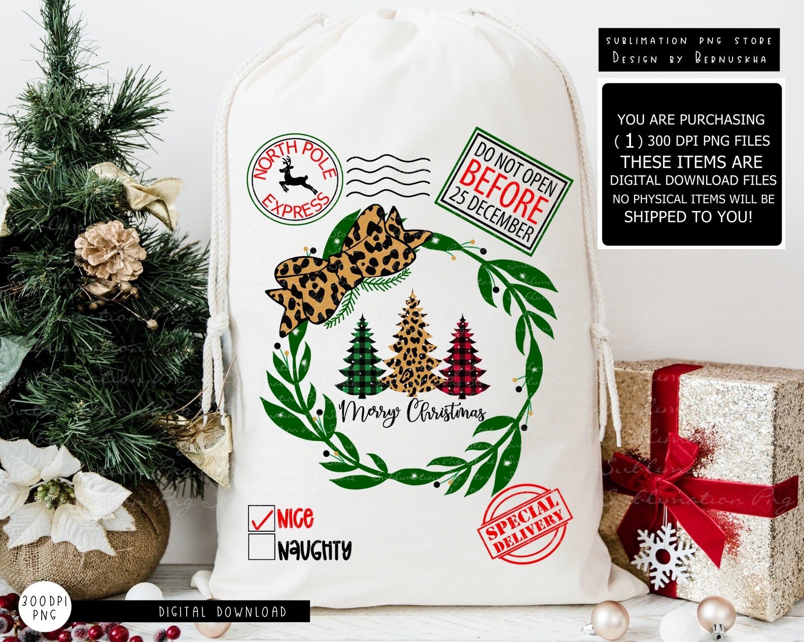 Santa Sack Sublimation Png Design Digital Download Santa Bag - Etsy