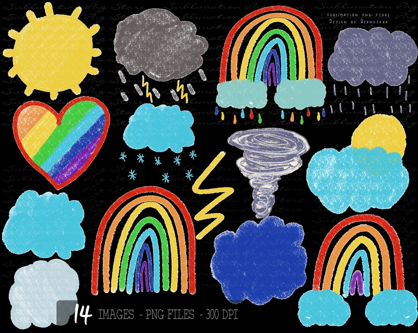 Weather Clipart Weather Crayon Clip Art Rainbow Png Cloud - Etsy