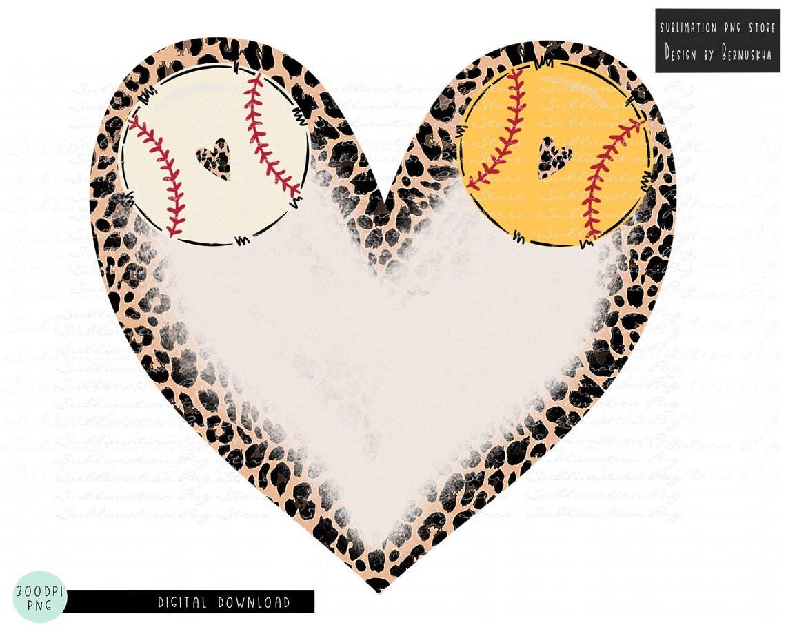 Softball Heart Baseball Heart Png Sublimation Design Download - Etsy