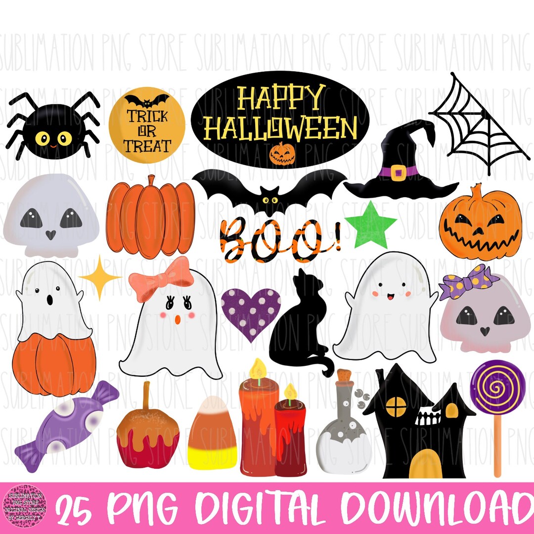 Cute Halloween Clipart Ghost Spider Bat Happy Halloween Elements Png ...