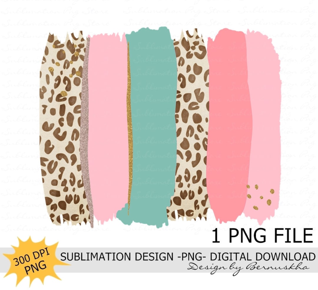 Pink Mint Leopard Brush Strokes Background Sublimation Design, Leopard ...