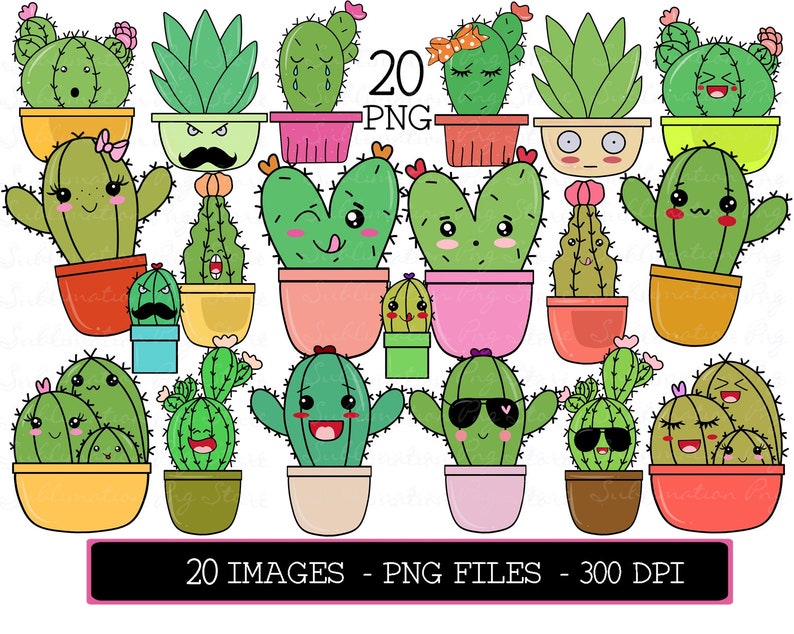 Cute Kawaii Cactus Clipart Cactus Bundle Cactus Clip Art - Etsy