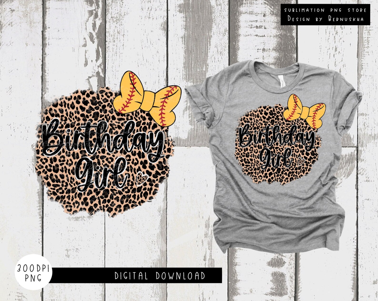 Birthday Girl Leopard Softball Sublimation Design Download - Etsy