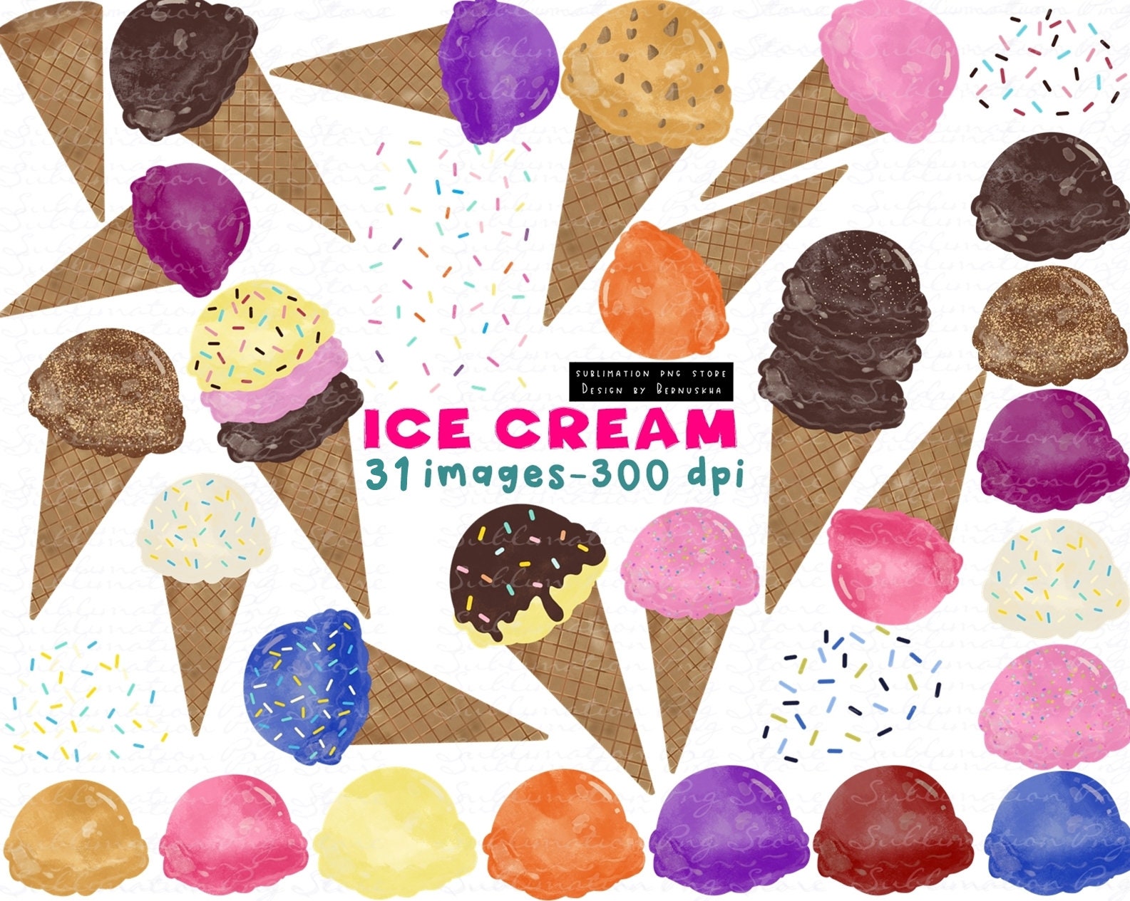 Ice Cream Clipart Set Png Ice Cream Cone Sprinkles Ice - Etsy