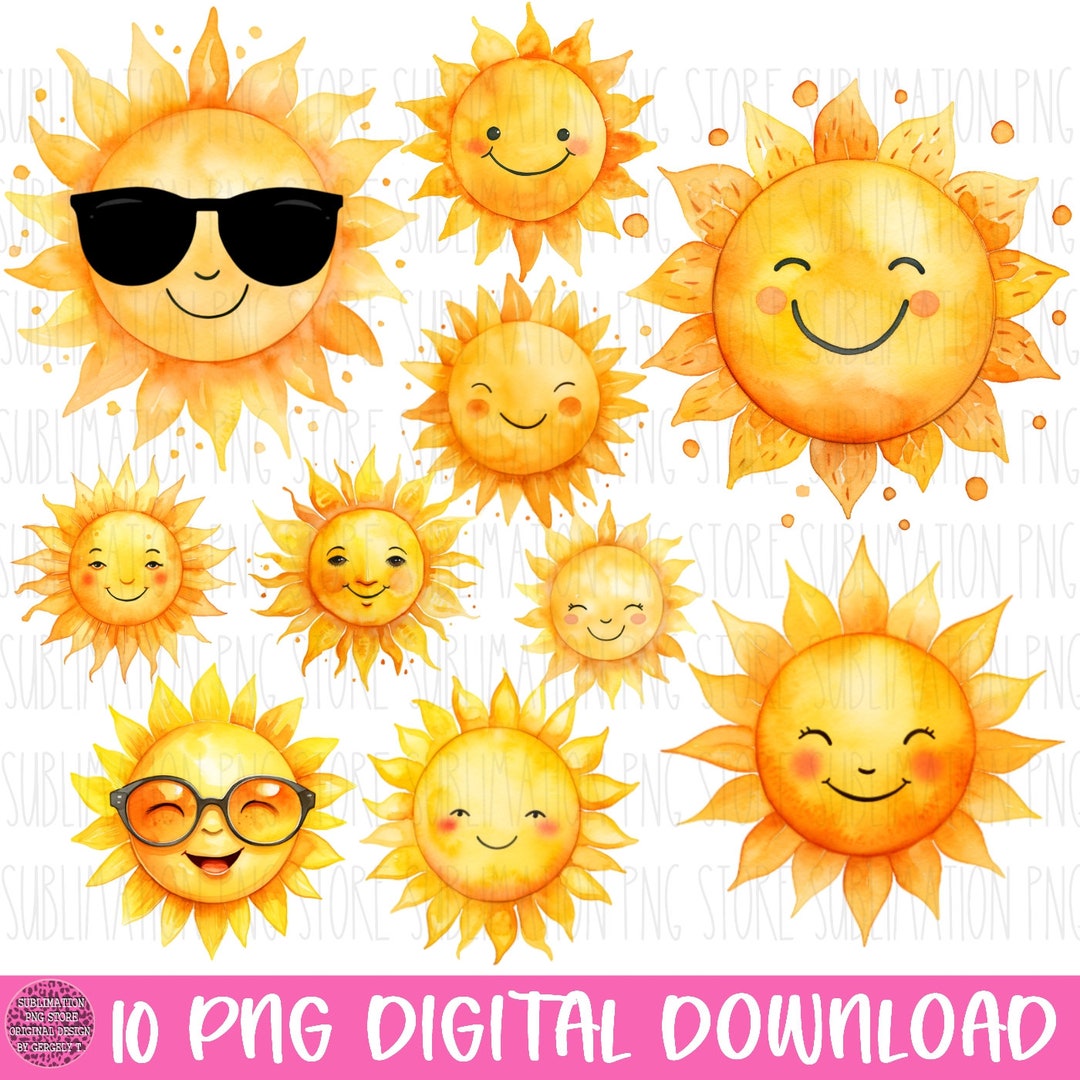 Watercolor Sun Clipart Sun Png Digital Download - Etsy UK
