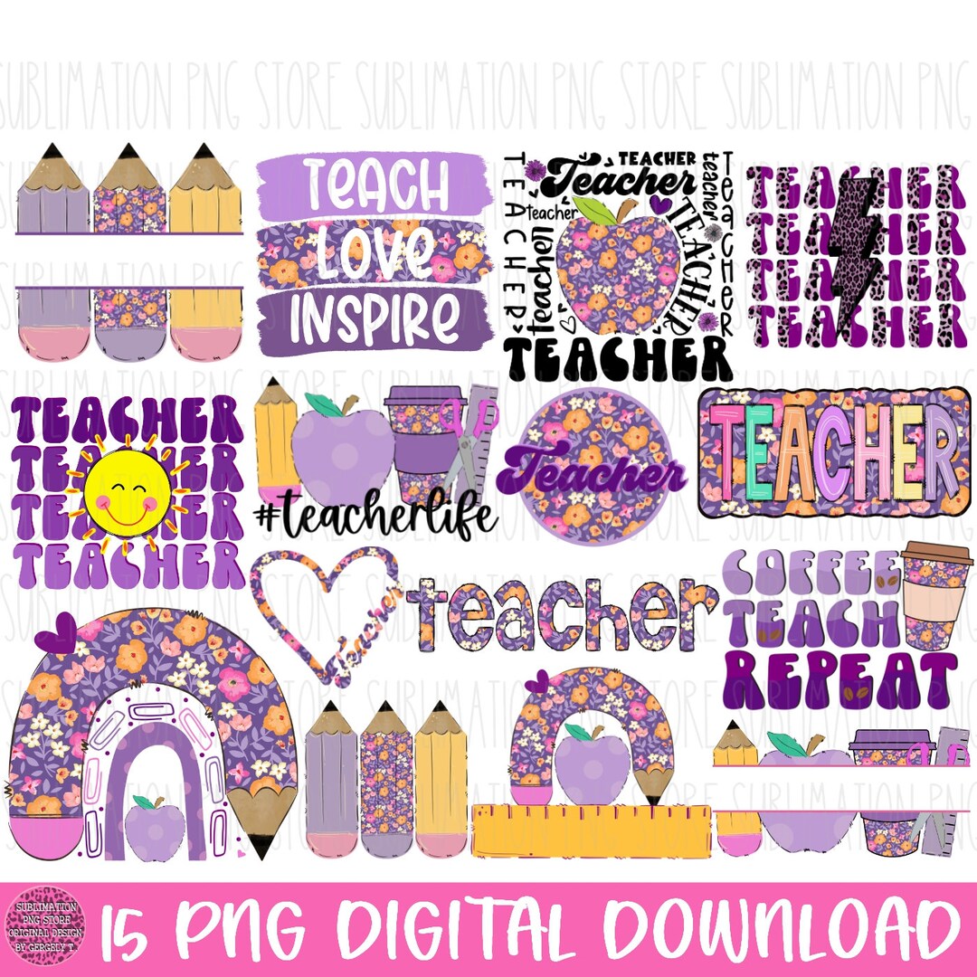 Teacher Clipart Bundle Floral Teacher Png Sublimation Design Digital ...