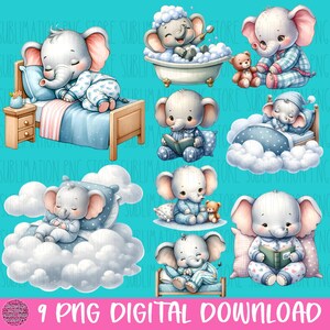 Baby Elephant Clipart Bundle Watercolor Baby Boy Elephant Png Digital ...