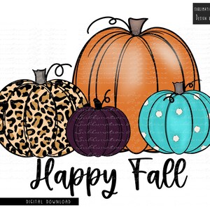 Happy Fall Leopard Pumpkin Sublimation Design Digital Download, Fall ...